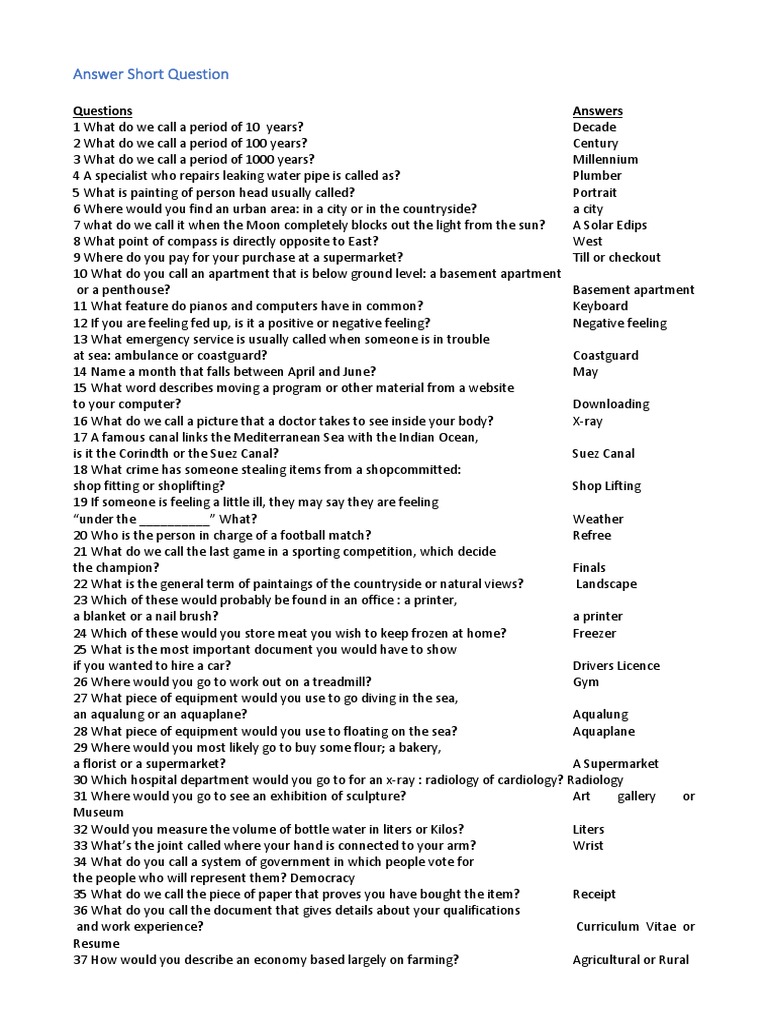 Answer Short Question | PDF