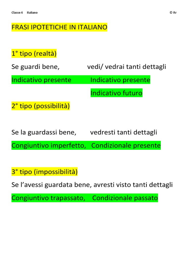0.6 Frasi Ipotetiche Con Tempi e Modi Dei Verbi Classe Quarta | PDF