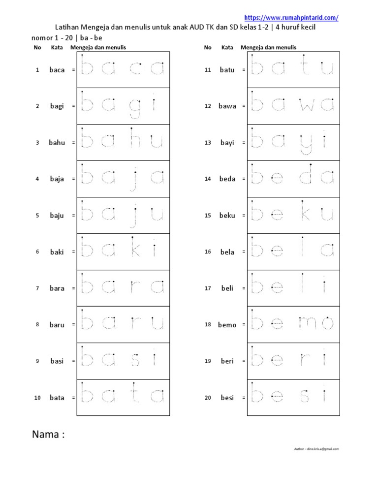 Belajar Mengeja Dan Menulis Dasar Dengan 4 HURUF No 1 20 | PDF