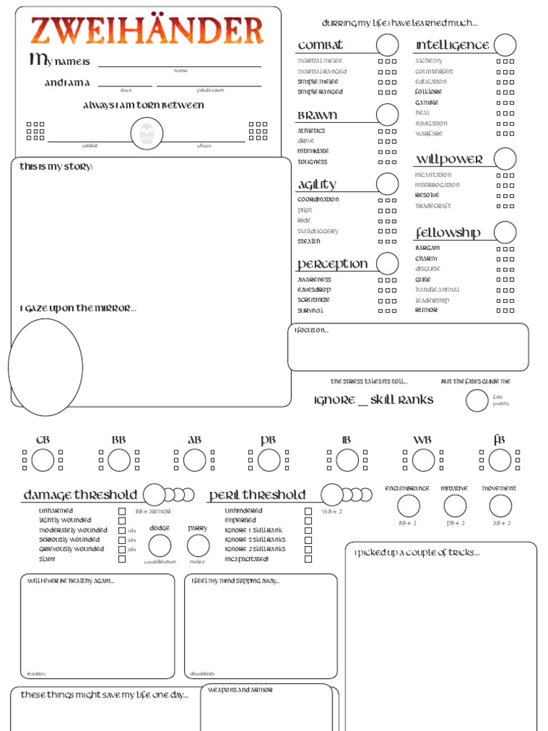 254223-Zweihander Grim Character Sheet | PDF