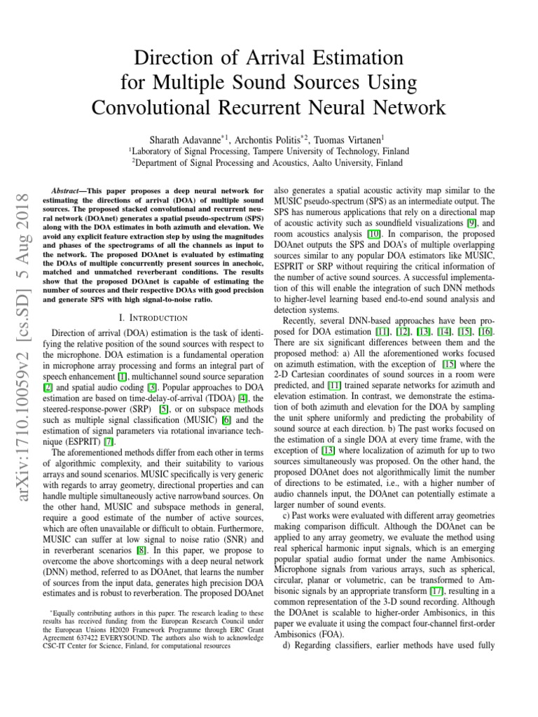 Direction Of Arrival Estimation For Multiple Sound Sources Using