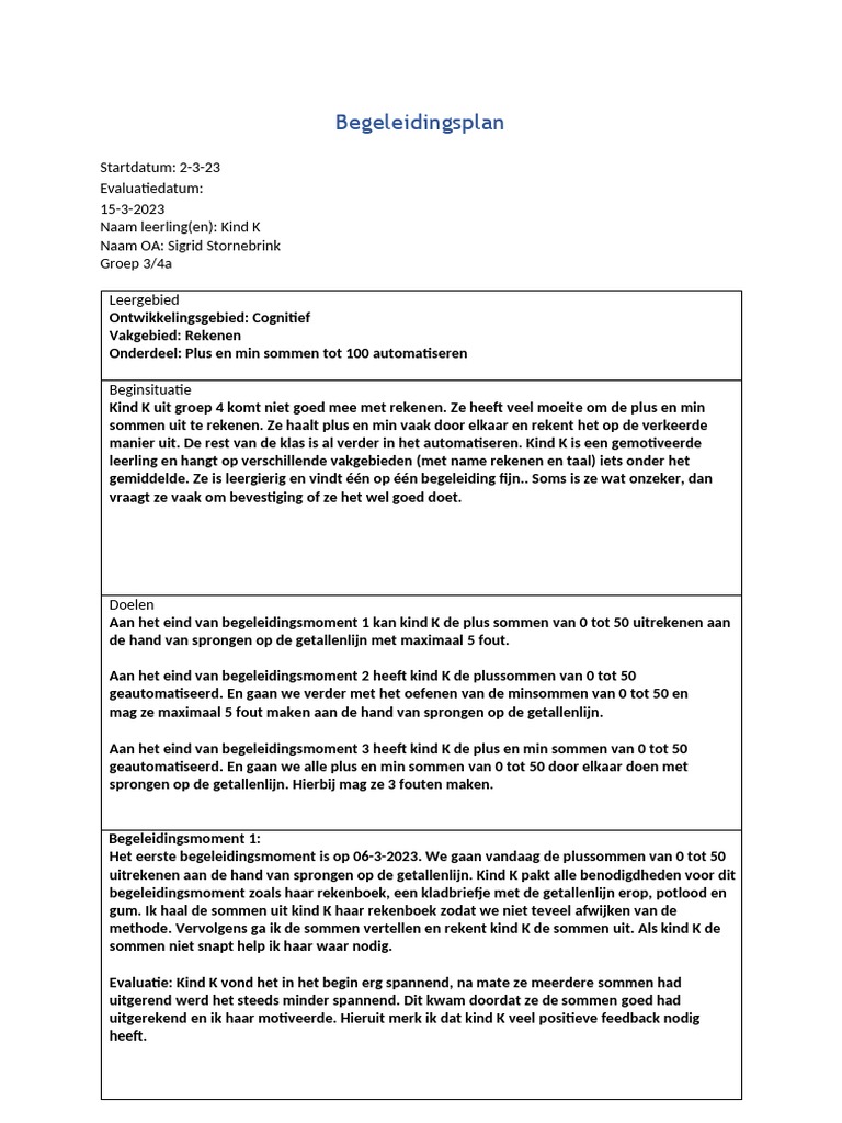 Begeleidingsplan Afgerond Bam | PDF