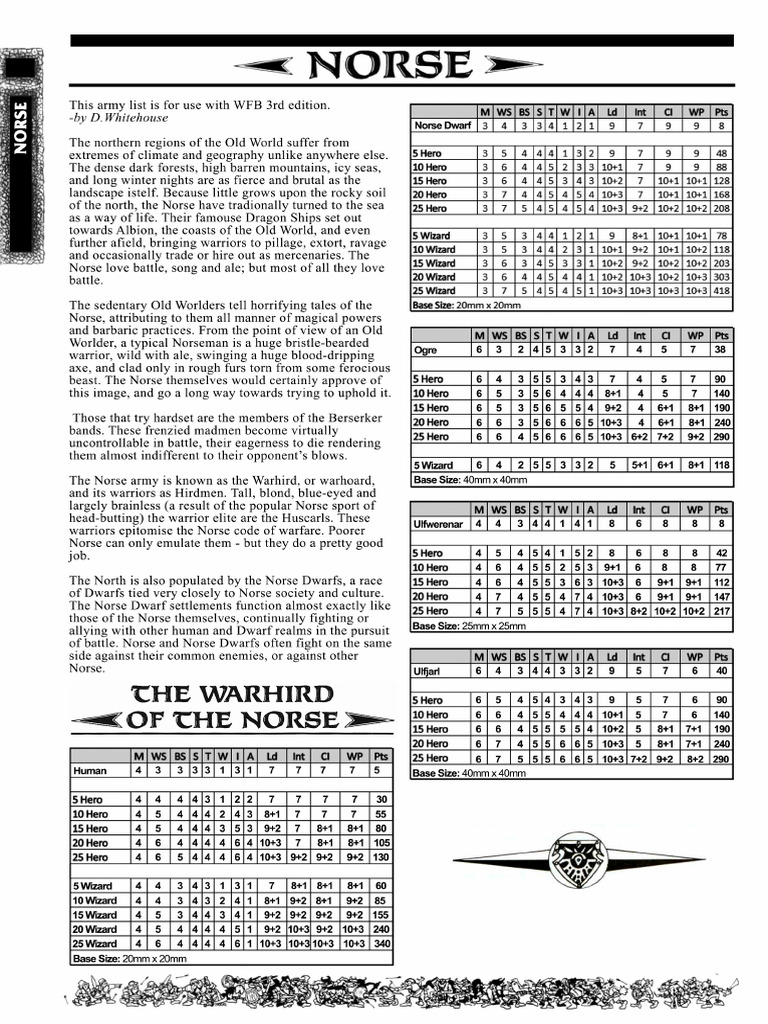 Norse Army List For Warhammer 3rd Edition | PDF