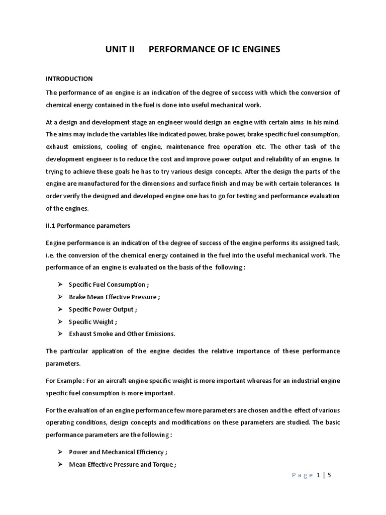 Unit II Performance of Ic Engines Part1 | PDF | Power (Physics) | Engines