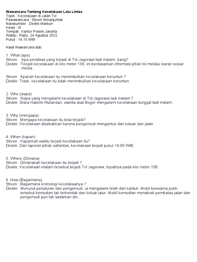 Contoh Wawancara 5W + 1H | PDF