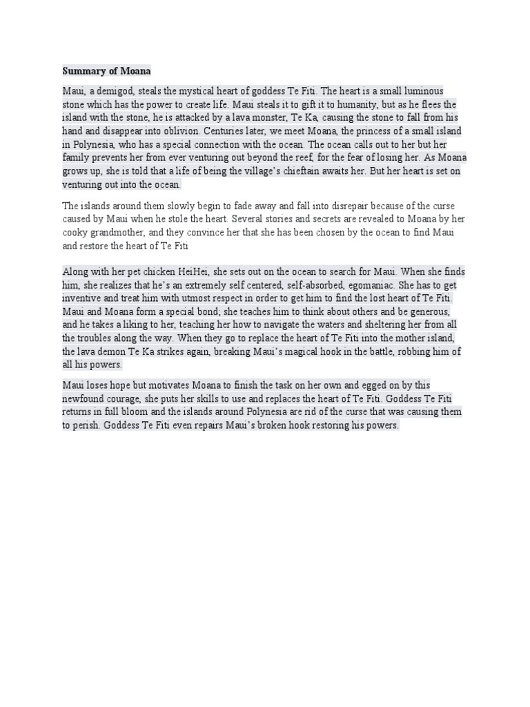 Summary of Moana | PDF