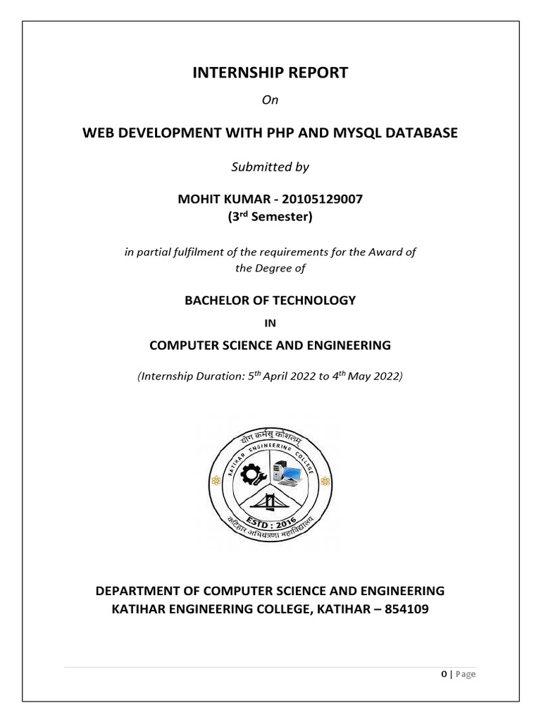 MOHIT KUMAR 20105129007 INTERNSHIP REPORT-2n | PDF | World Wide Web | Internet & Web