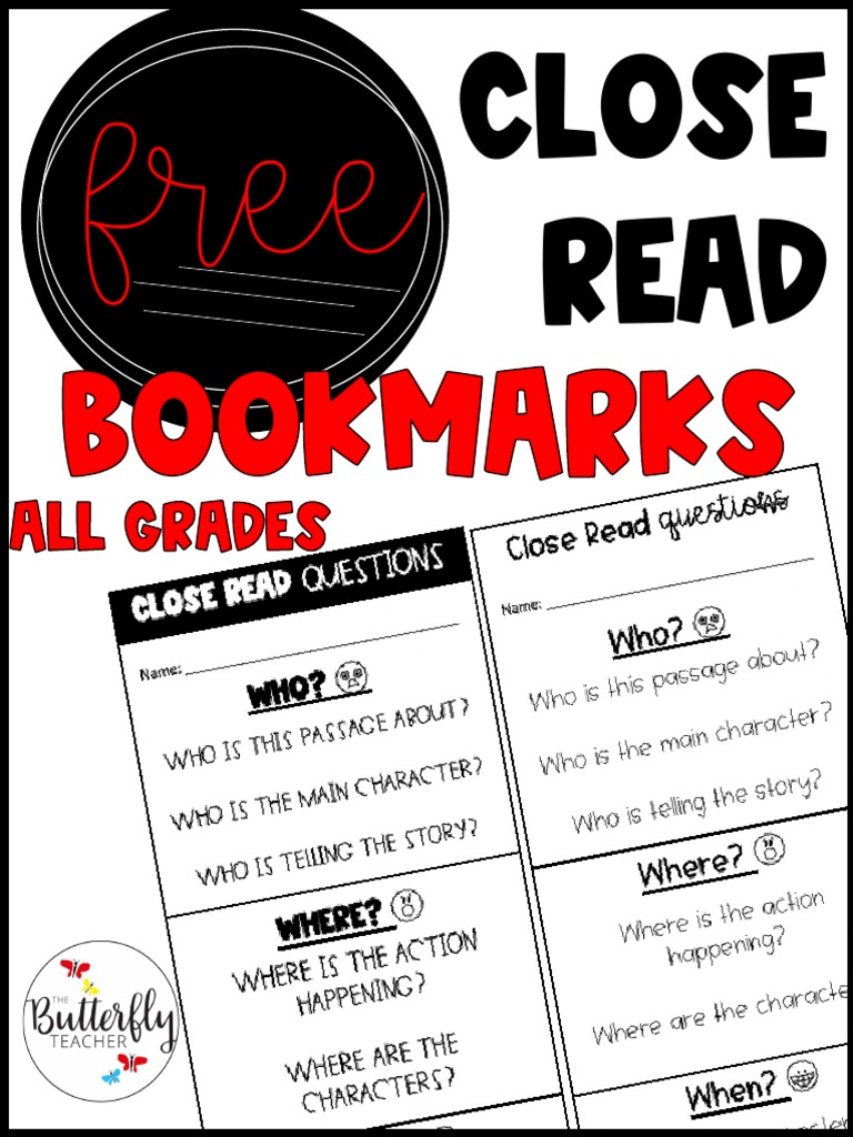 Close Reading Bookmarks Teaching Students to Sel fQuestion During ...