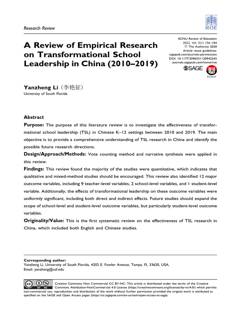 REview TL 2010-2019 China | PDF | Transformational Leadership | Leadership