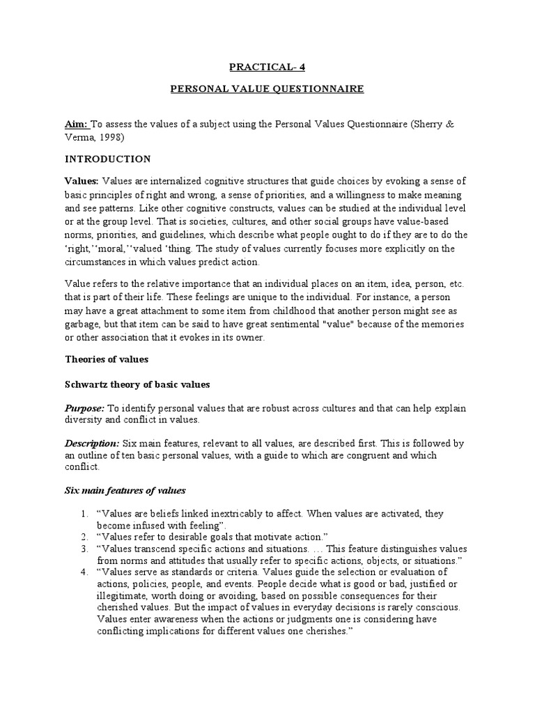 Personal Value Questionnaire | PDF | Self Efficacy | Motivational
