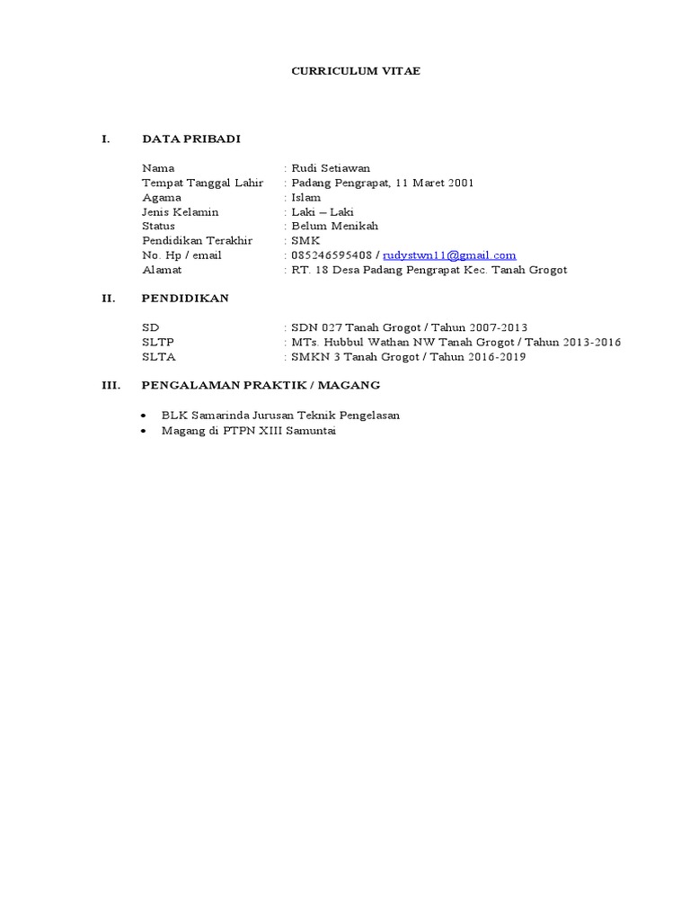 CV Rudi Setiawan: Pendidikan & Pengalaman | PDF