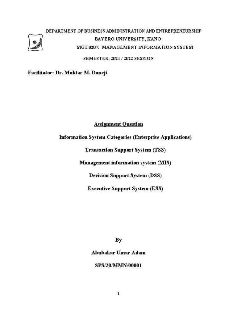 Mis Assignment | PDF | Decision Support System | Database Transaction