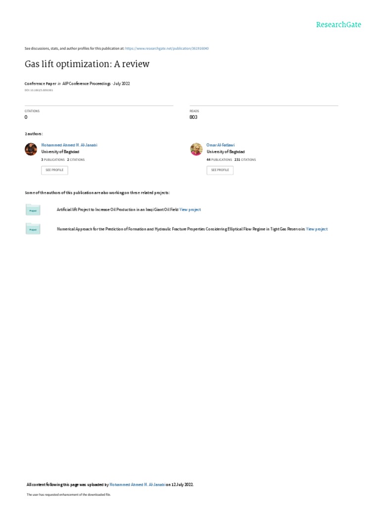 Gas Lift Optimization A Review Conference Paper Pdf Mathematical Optimization Genetic