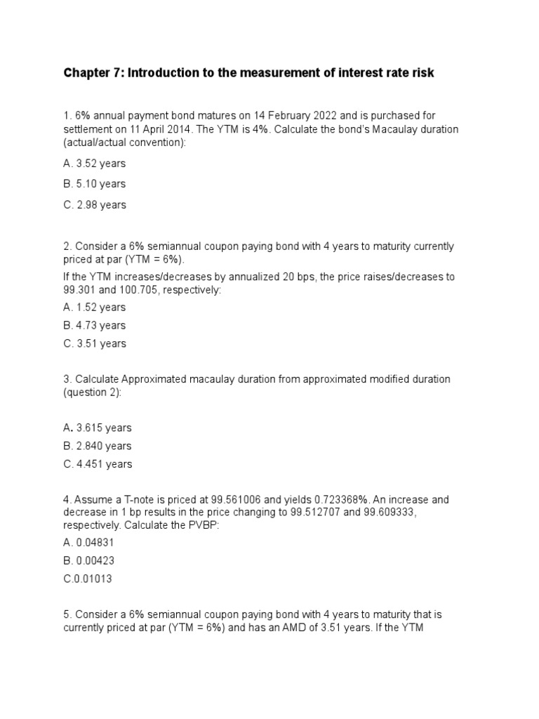 CHAPTER 7 Memo | PDF | Bond Duration | Bonds (Finance)