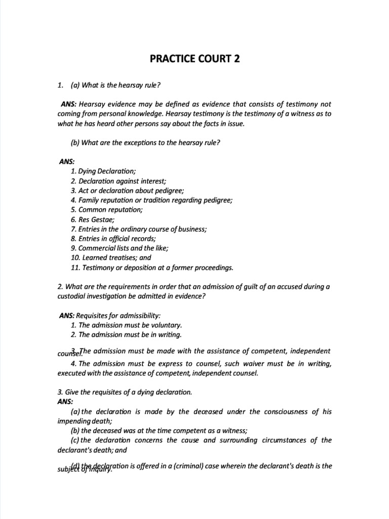 Hearsay Evidence and Legal Admissions Guide | PDF | Hearsay | Witness