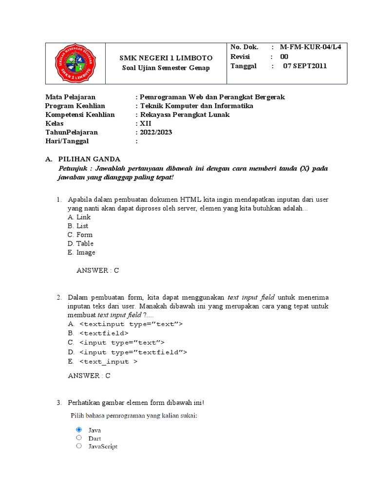 Naskah Soal Us Produktif (Pwpb) - 2022-2023 | PDF