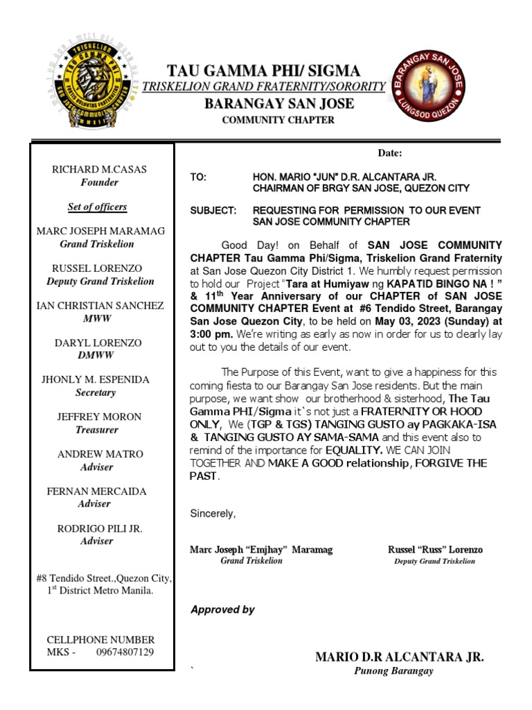 Permission For BINGO | PDF | Fraternities And Sororities | Academia