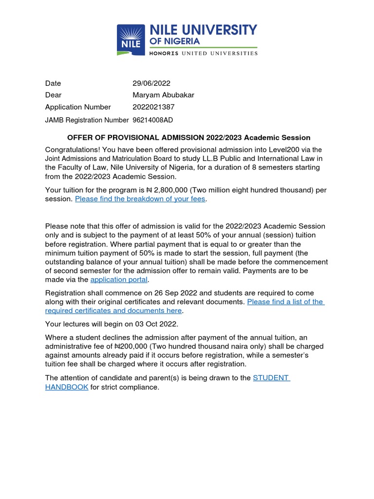 Offer Letter 21387 | PDF | Postgraduate Education | Tuition Payments