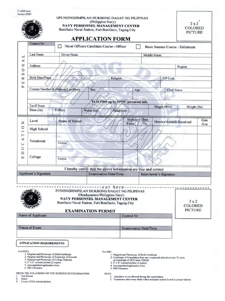 Philippine Navy Application Form 2022 | PDF