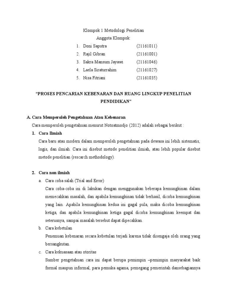 Klompok 1 Metdologi Penelitian | PDF