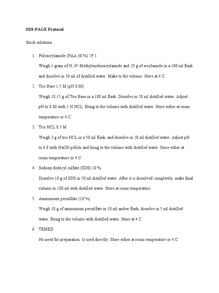 SDS Protocol | PDF | Gel Electrophoresis | Physical Chemistry
