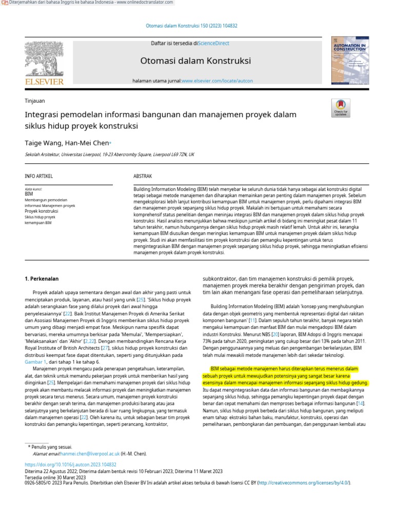 Integration of Building Information Modeling and Project Management in Construction Project Life ...