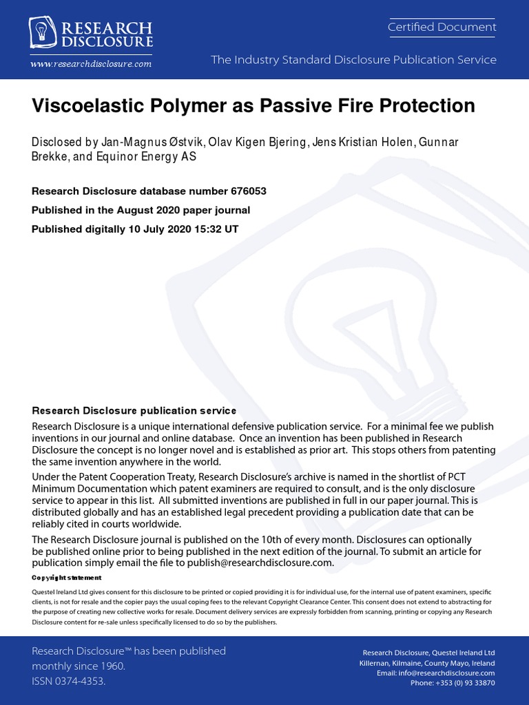 RD676053-Viscoelastic Polymer As Passive Fire Protection | PDF | Patent ...