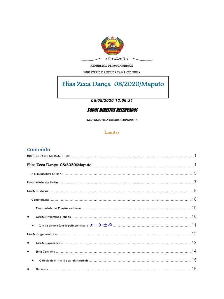 Limites E Integrais Na Matemática Superior Pdf Integrante Derivado