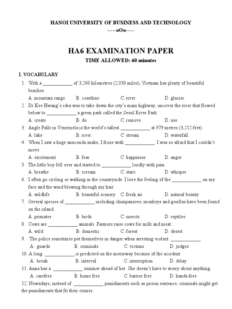 Ha6 Examination Paper: Hanoi University of Business and Technology ...