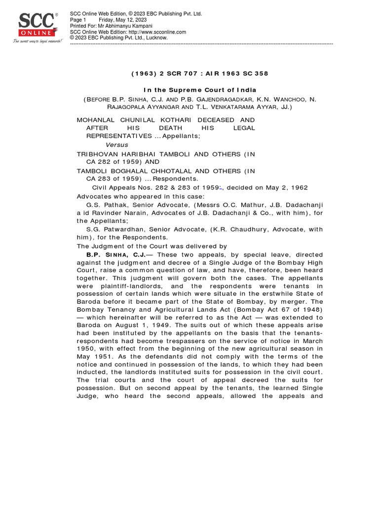 J 1963 2 SCR 707 AIR 1963 SC 358 Rajivmohanlawoffices Gmailcom 20230512 ...