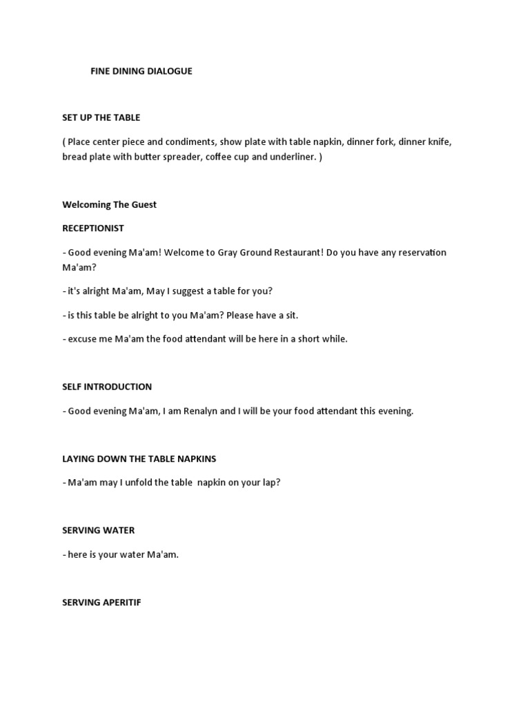 ?FINE DINING Dialogue | PDF | Salad | Hors D'oeuvre