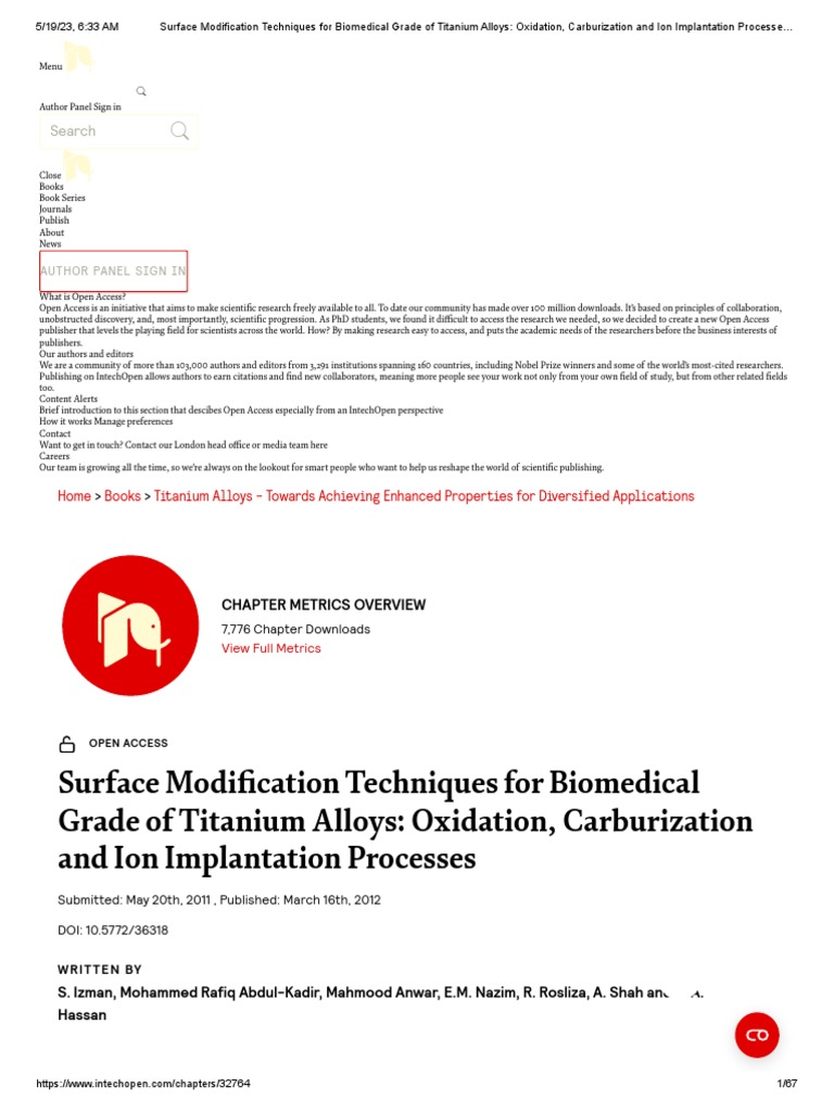 Surface Modification Techniques For Biomedical Grade of Titanium Alloys - Oxidation ...