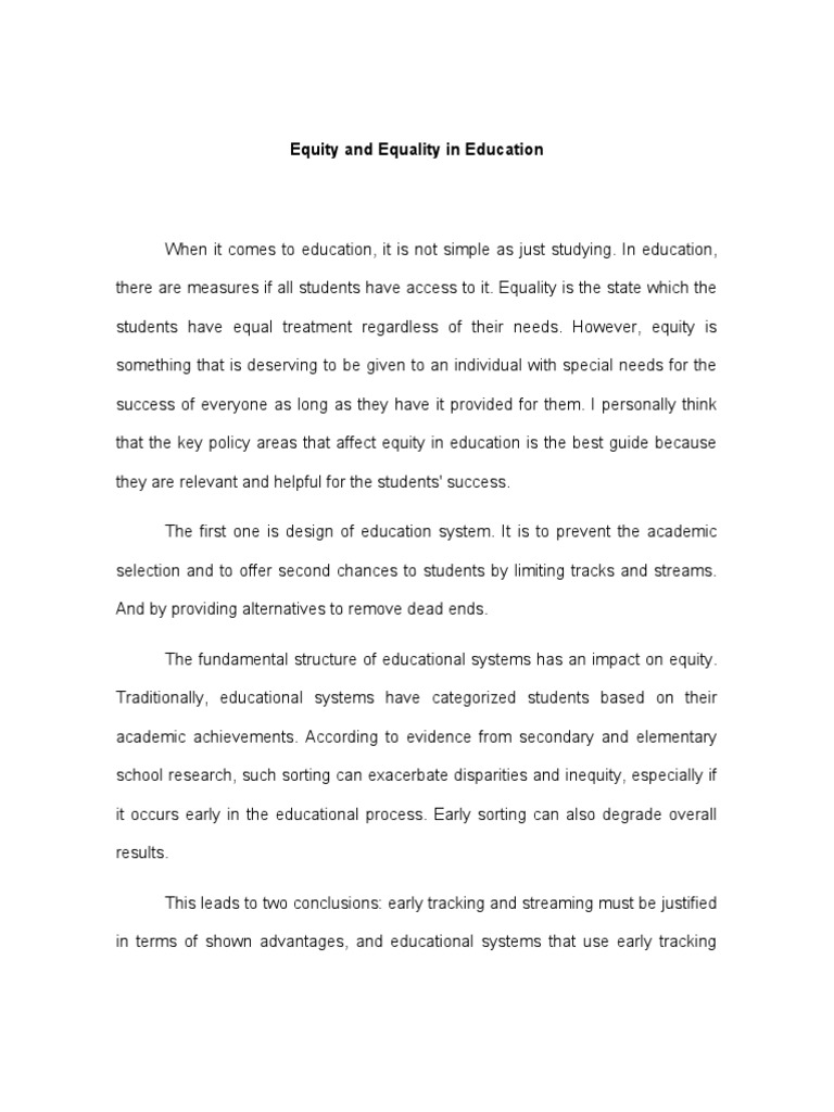 Equity and Equality in Education - Argumentative Essay | PDF ...