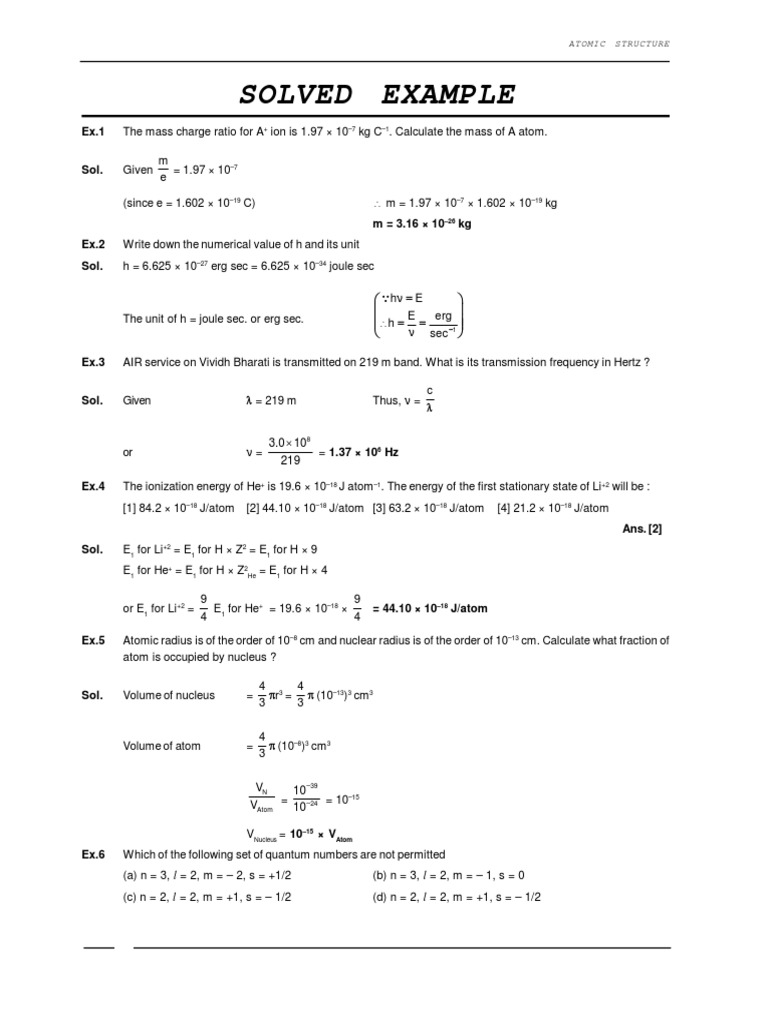 02 Atomic Structure-Solved Example-1 | PDF | Electron | Atoms 02 Atomic Structure-Solved Example-1 | PDF | Electron | Atoms