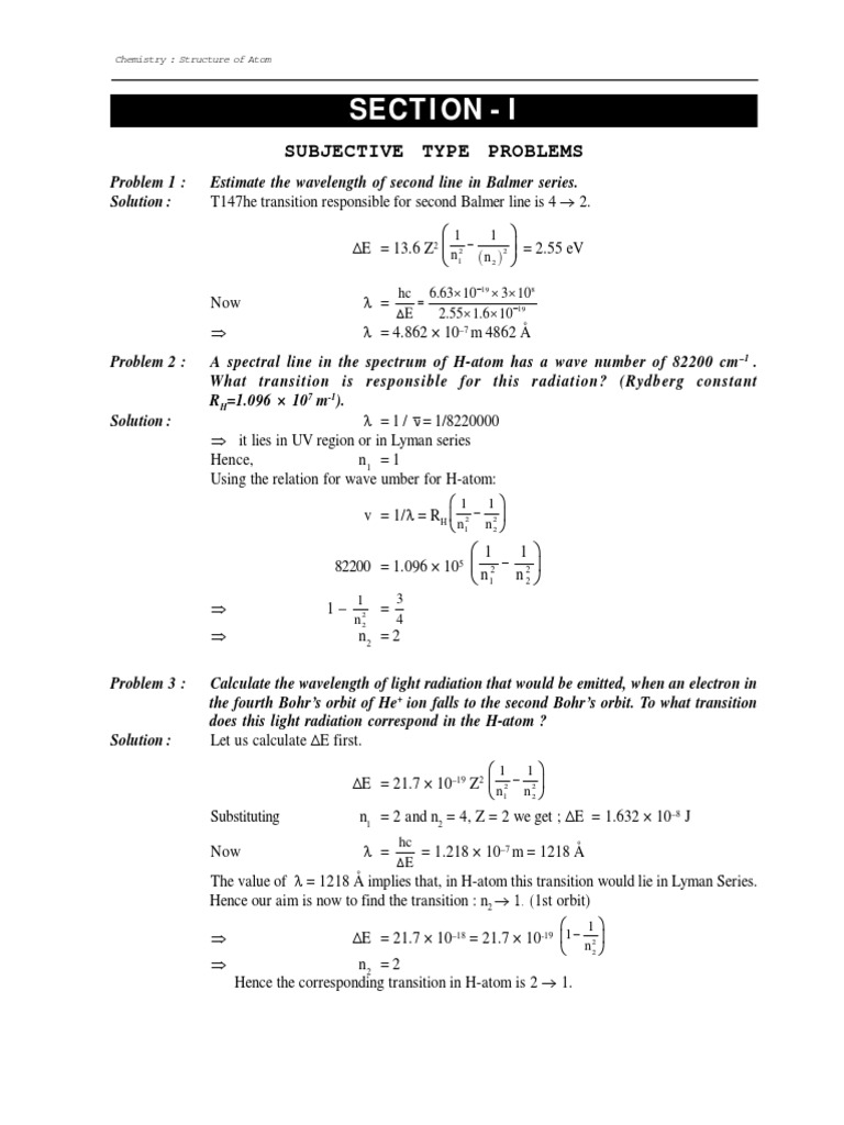Structure of Atom-02-Solved Problems | PDF