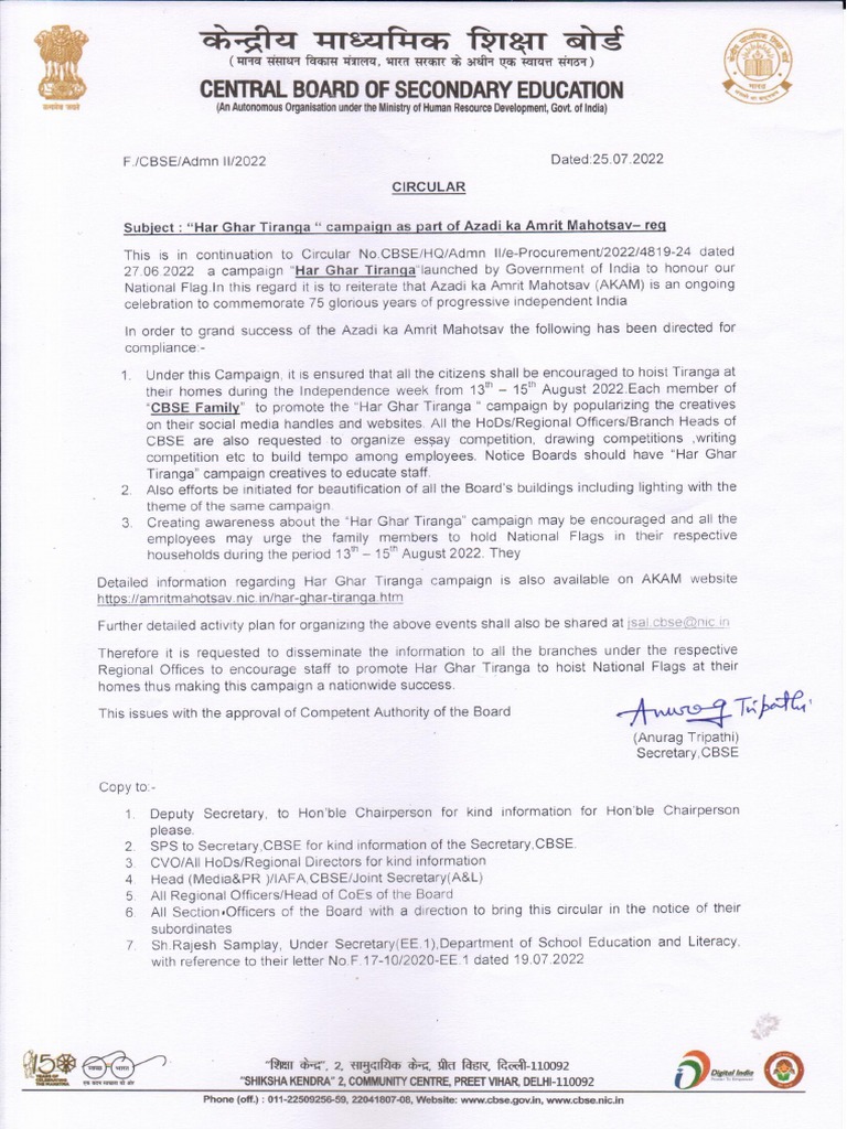 Circular Regarding Har Ghar Tiranga Campaign Pdf