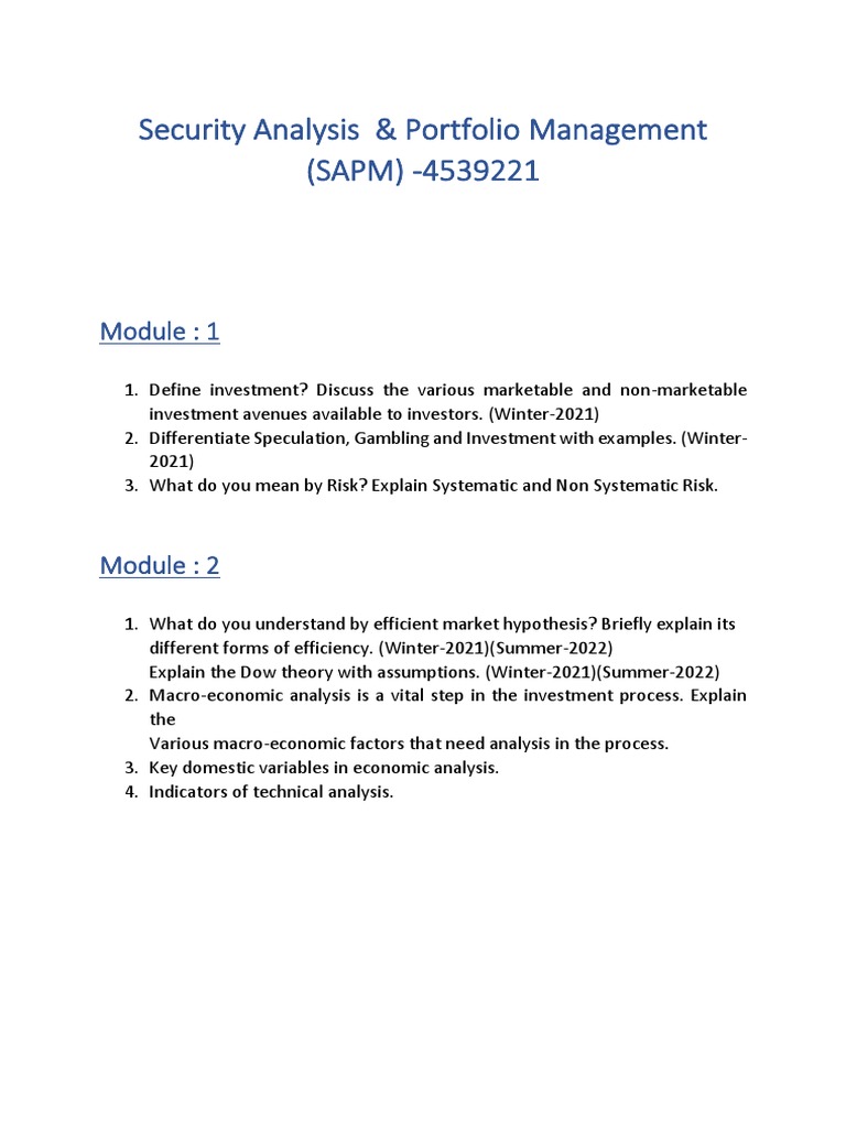 SAPM Questions | PDF