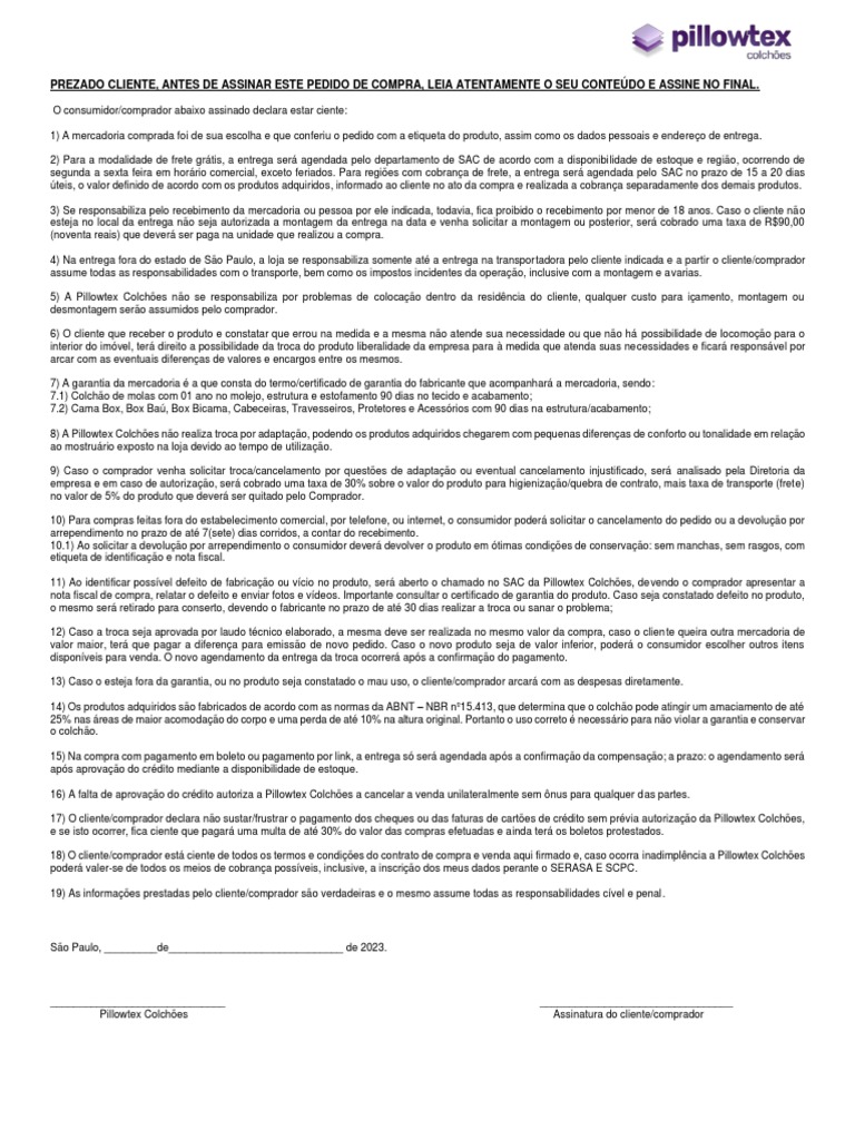 Contrato Cliente Final Aprovado 2023. V3 | PDF | Colchão | Economias