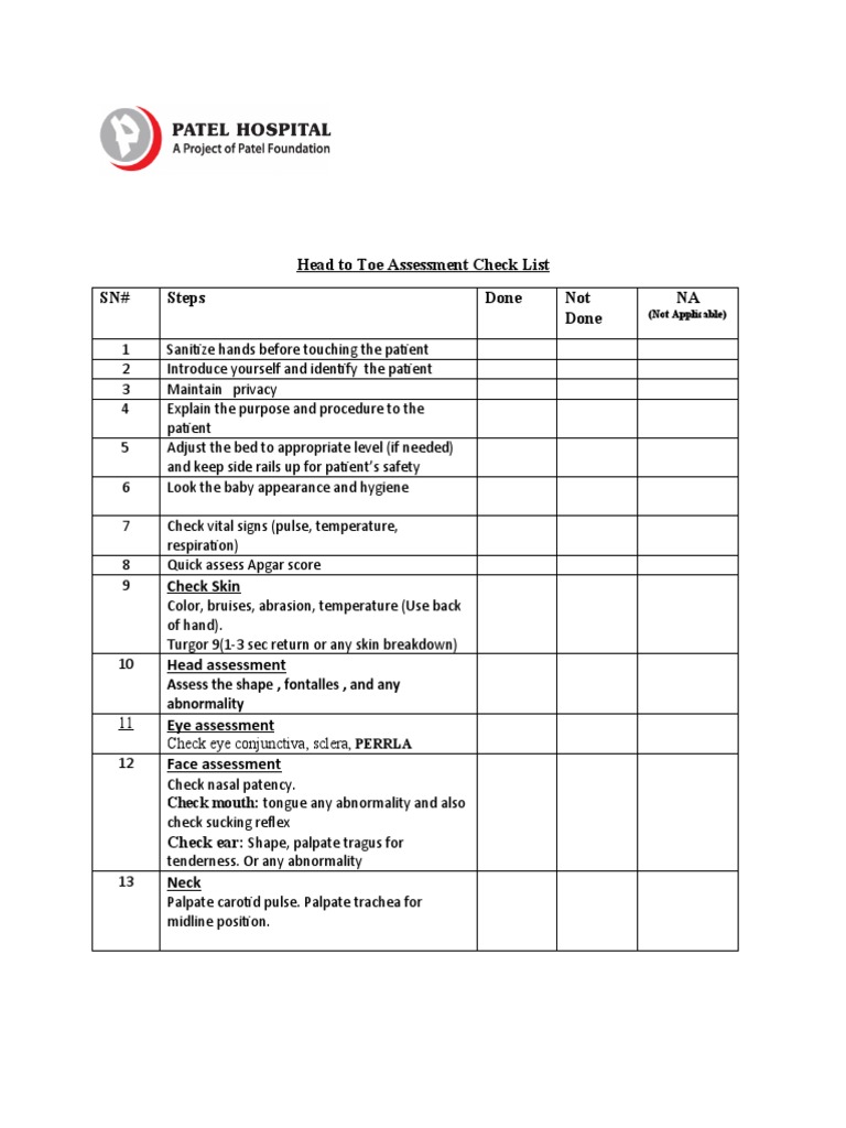 Head To Toe Assessment in New Born-1 | PDF