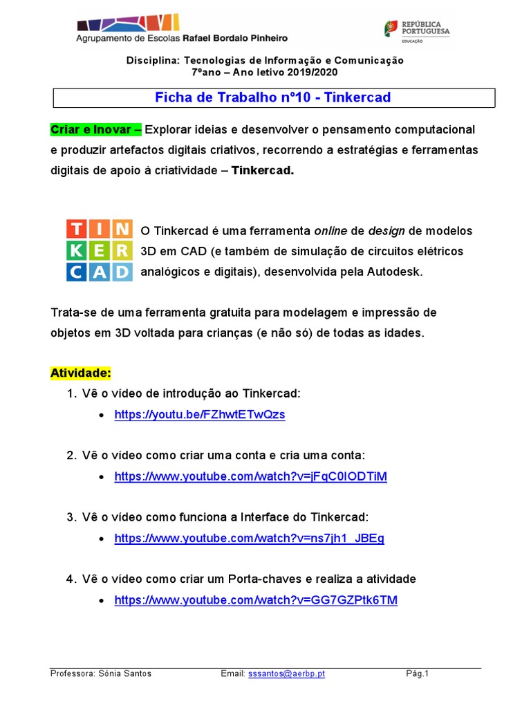 Tic 7c2baano Ficha-De-Trabalho-Nc2ba10 Thinkercad | PDF