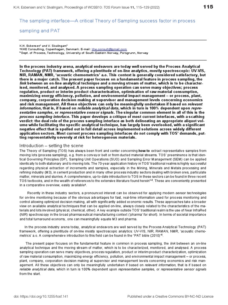 The Sampling Interface - WCSB10 Keynote | PDF | Chemometrics | Sampling ...