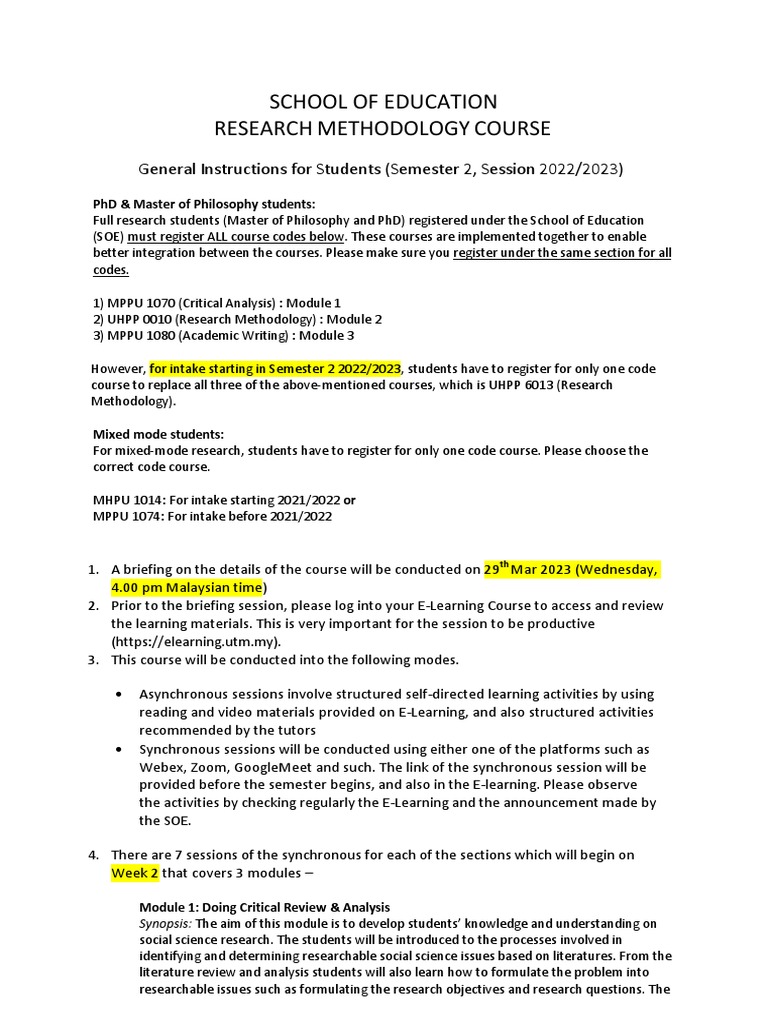 Research Methodology Course Guideline Sem2 202223 Updated-1 - 230317 ...