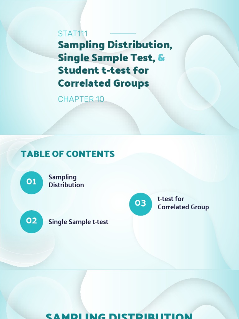 Chapter 10 - Sampling Distribution, Single Sample Test, and T-Test For ...