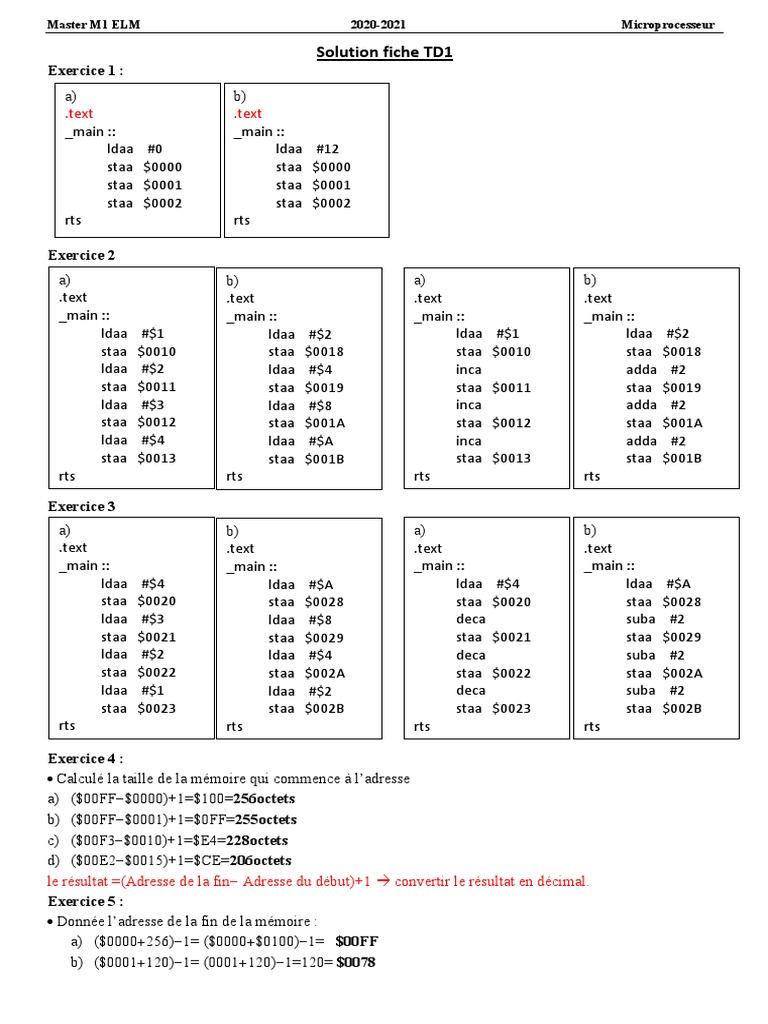 Solution Fiche TD1 ELM M1 2020-2021 | PDF