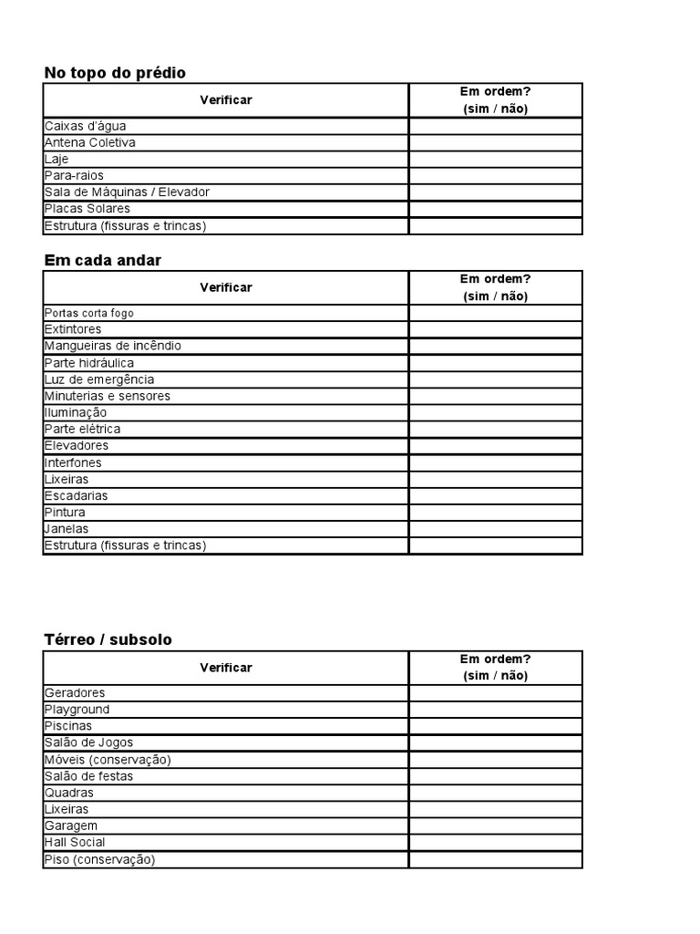 Checklist Do Zelador | PDF