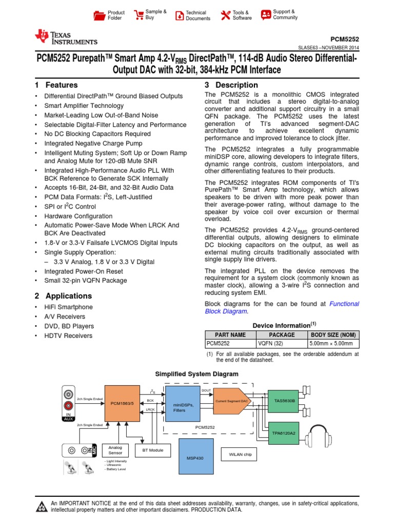 PCM 5252 | PDF | Electrostatic Discharge | Signal To Noise Ratio