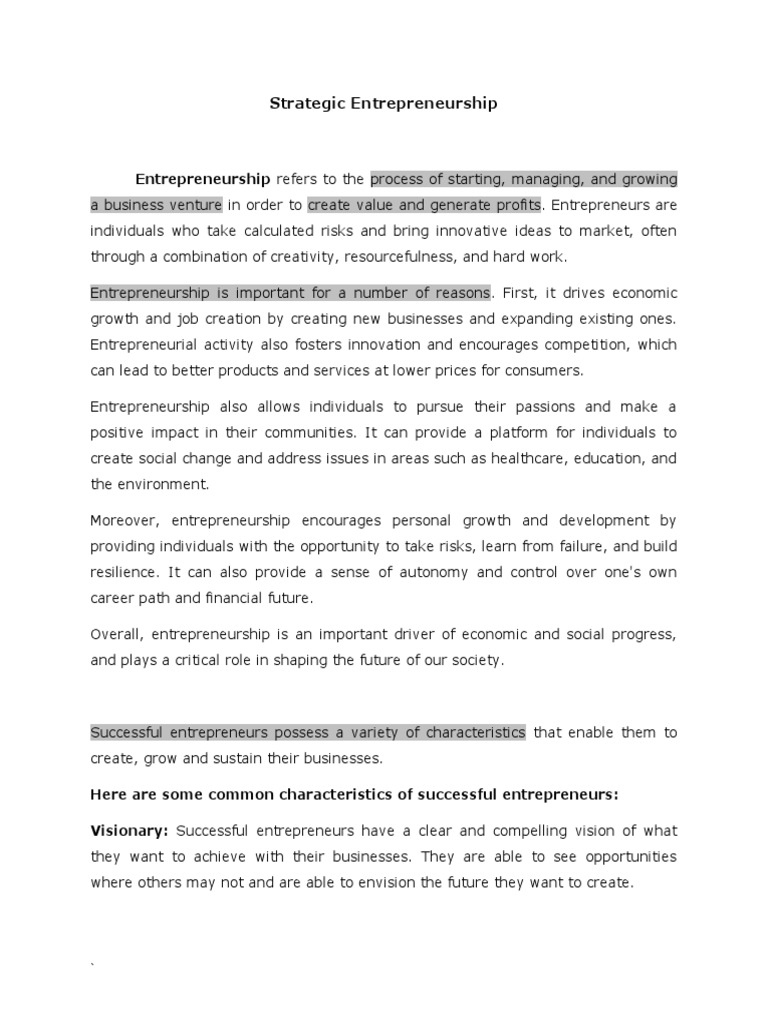 Strategic Entrepreneurship Notes | PDF | Entrepreneurship | Market ...