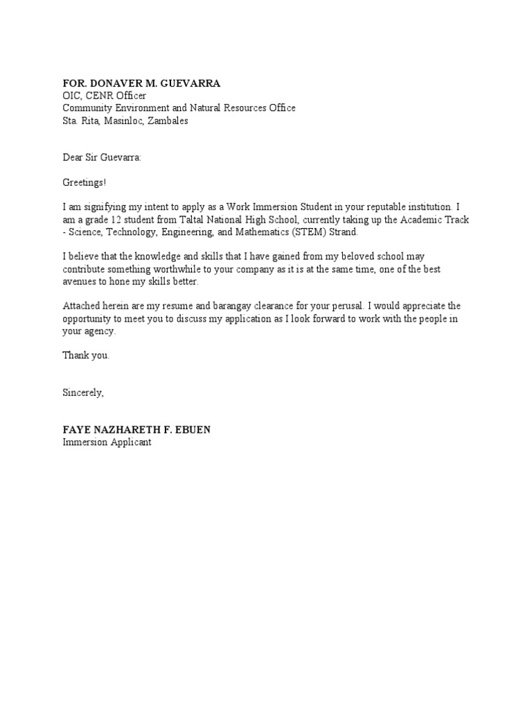 STEM Student Work Immersion Application | PDF