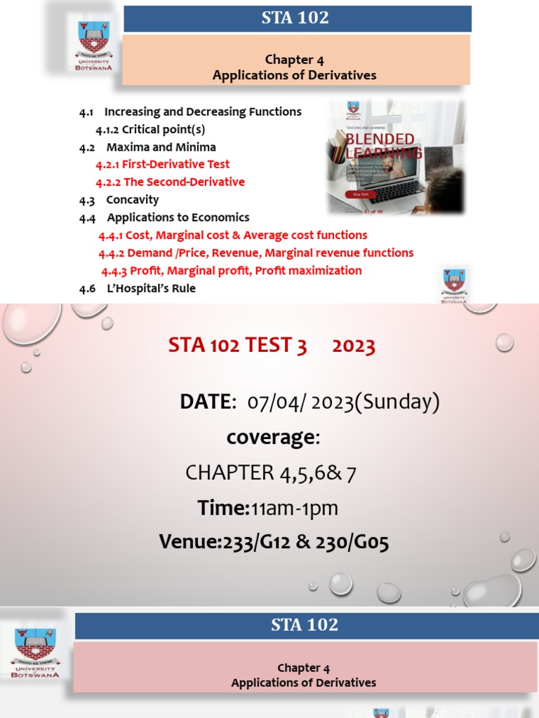 STA 102 - Lesson 24 Chapter 4 - Applications of Derivatives 2023studentsv | PDF | Maxima And ...