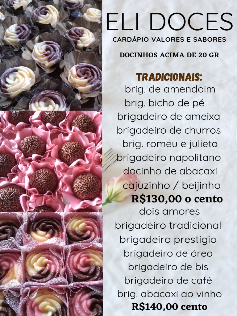 Cardápio de Doces e Preços ELI DOCES | PDF | Gastronomia, comida e vinho